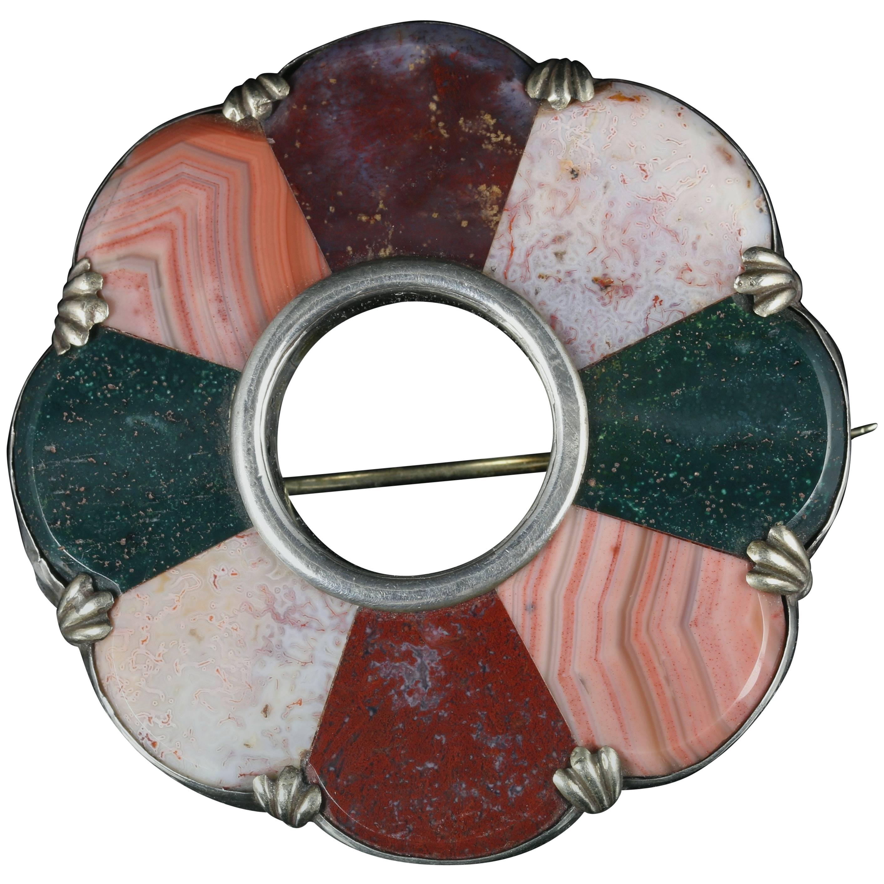 Antique Victorian Scottish Silver Agate Brooch, circa 1880 at 1stDibs