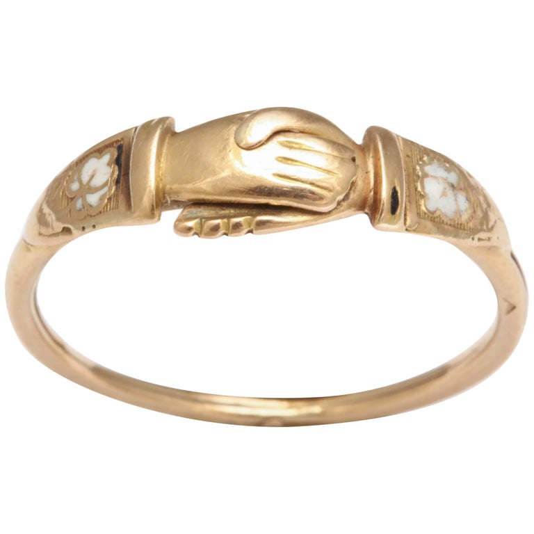 Antique enamel gold gimmel/fede ring For Sale at 1stdibs