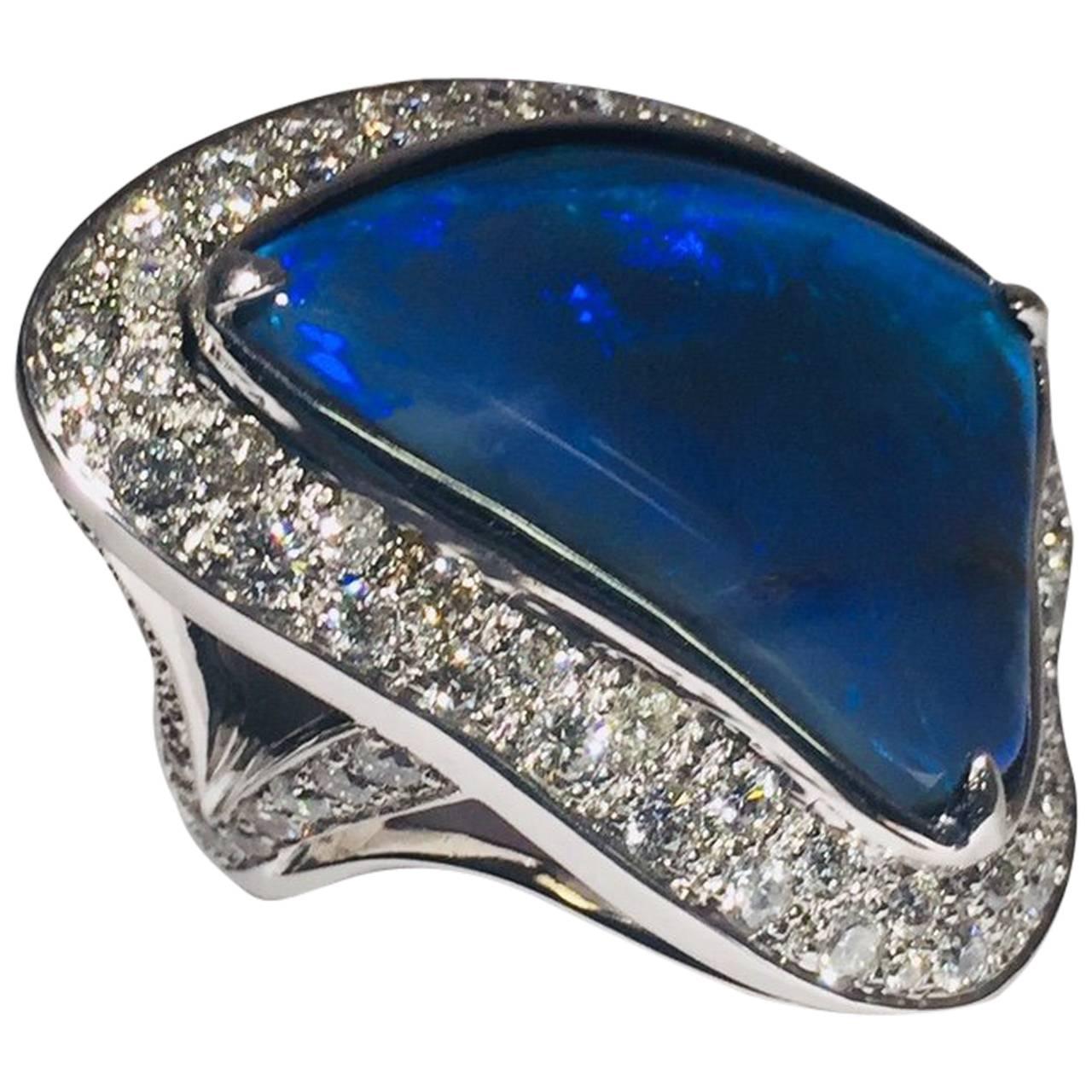 Outrageous Opal and Diamond Ring 18 Karat Custom-Made For Sale at ...