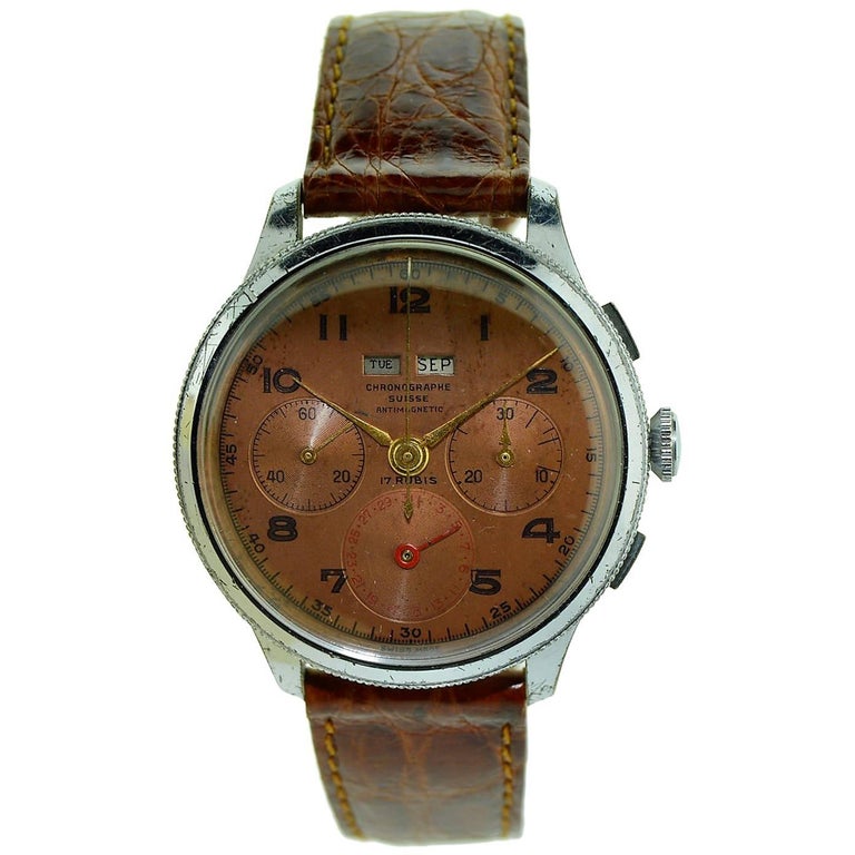 Chronographe Suisse Stainless Steel Full Bezel Setting Manual Watch For ...