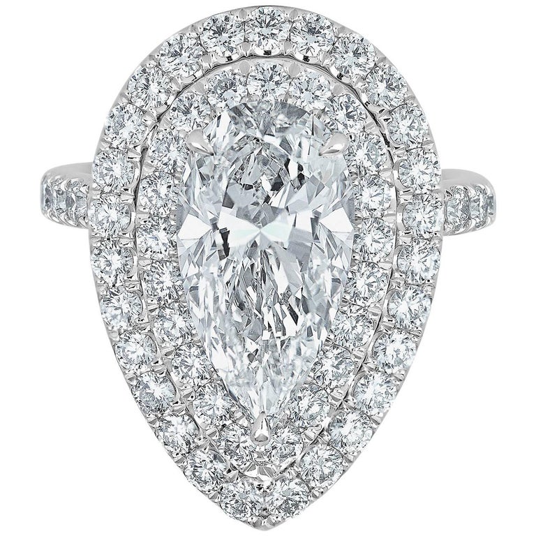 Unique Ring Set with Pear Shaped Diamond 3.01 Carat F Color Internally ...