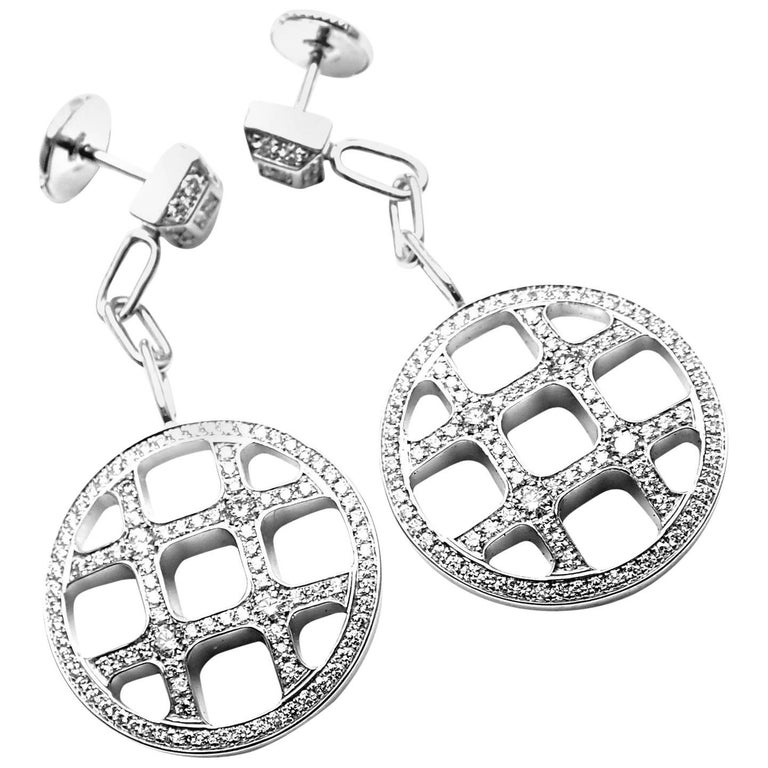 Cartier Pasha Diamond White Gold Hanging Drop Earrings at 1stDibs