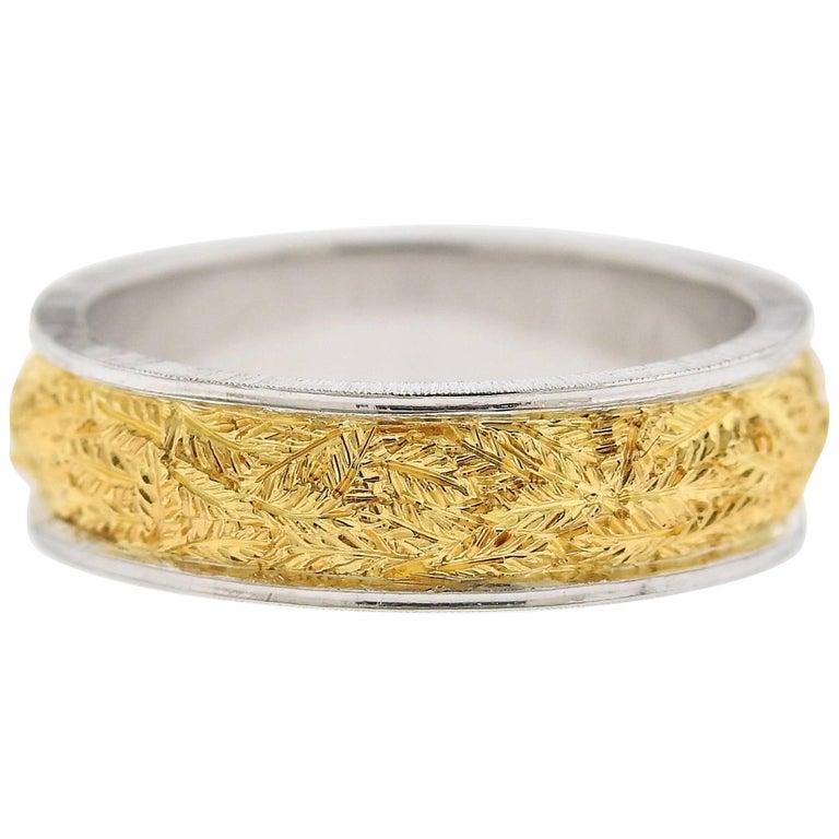 Buccellati Yellow White Gold Leaf Motif Band Ring at 1stDibs