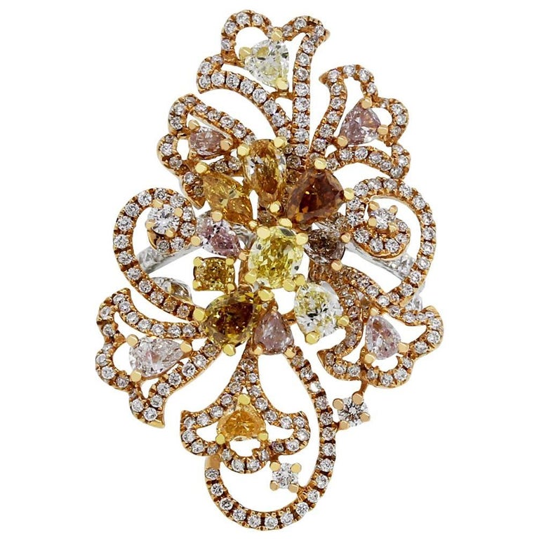 EGL Certified Fancy Colored Diamond Cocktail Ring at 1stdibs