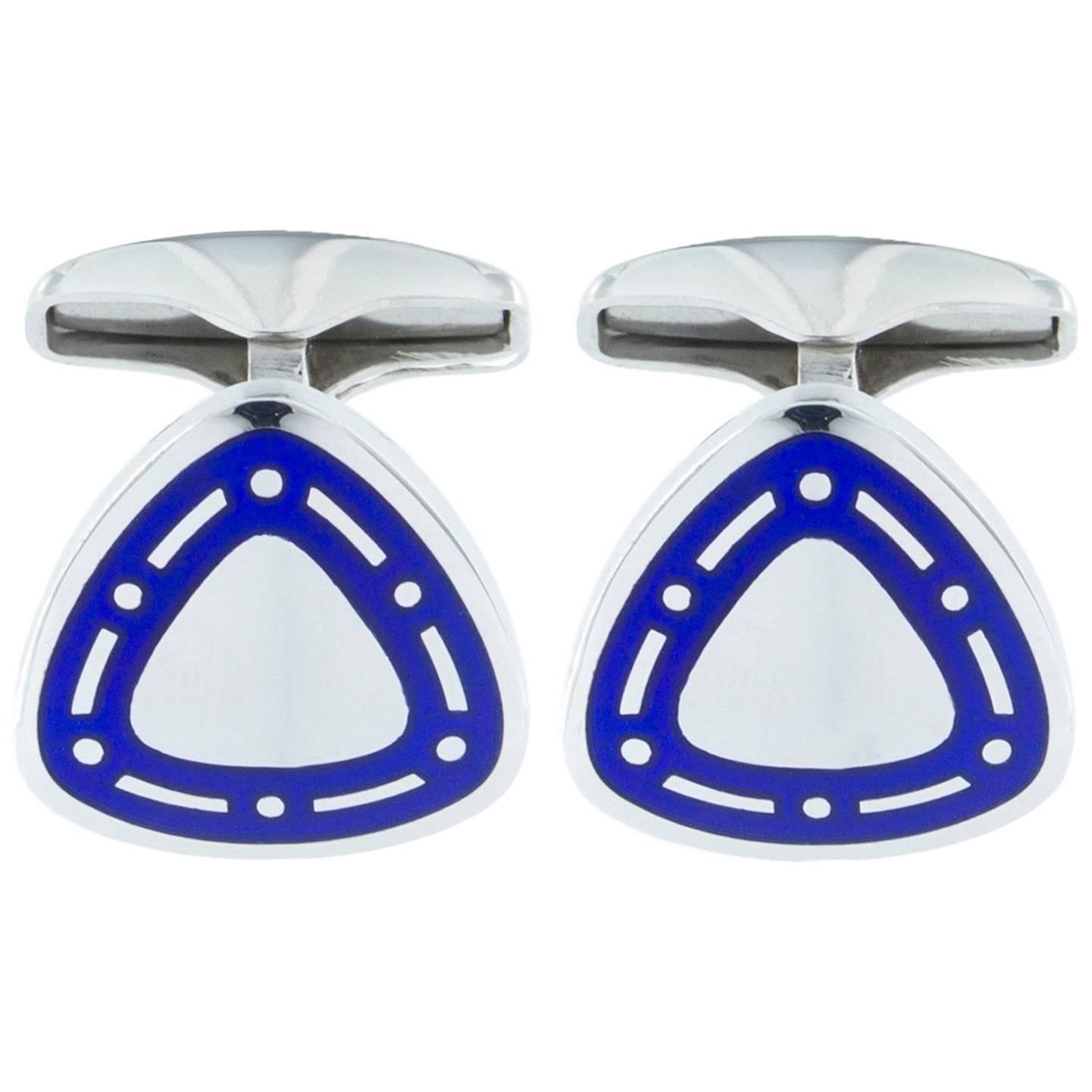 Jona Blue Enamel Sterling Silver Cufflinks For Sale at 1stDibs