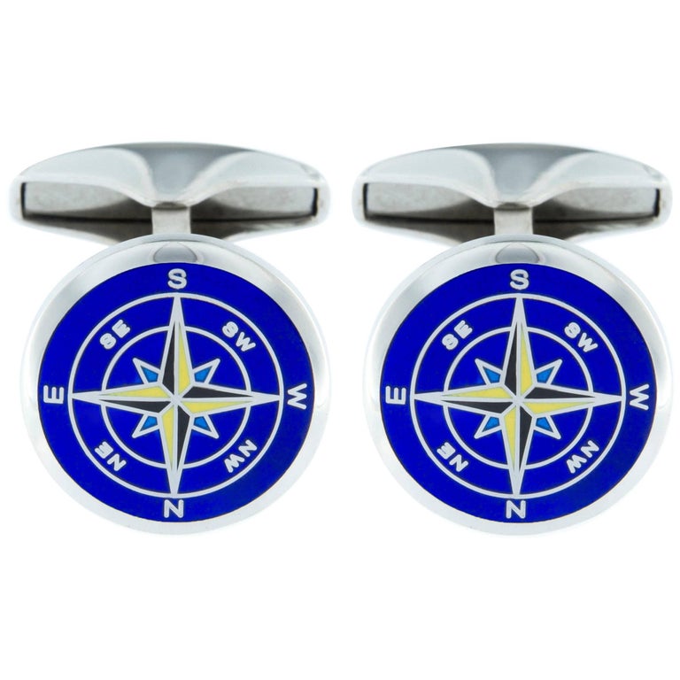 Alex Jona Sterling Silver Blue Yellow Enamel Wind Rose Cufflinks For ...
