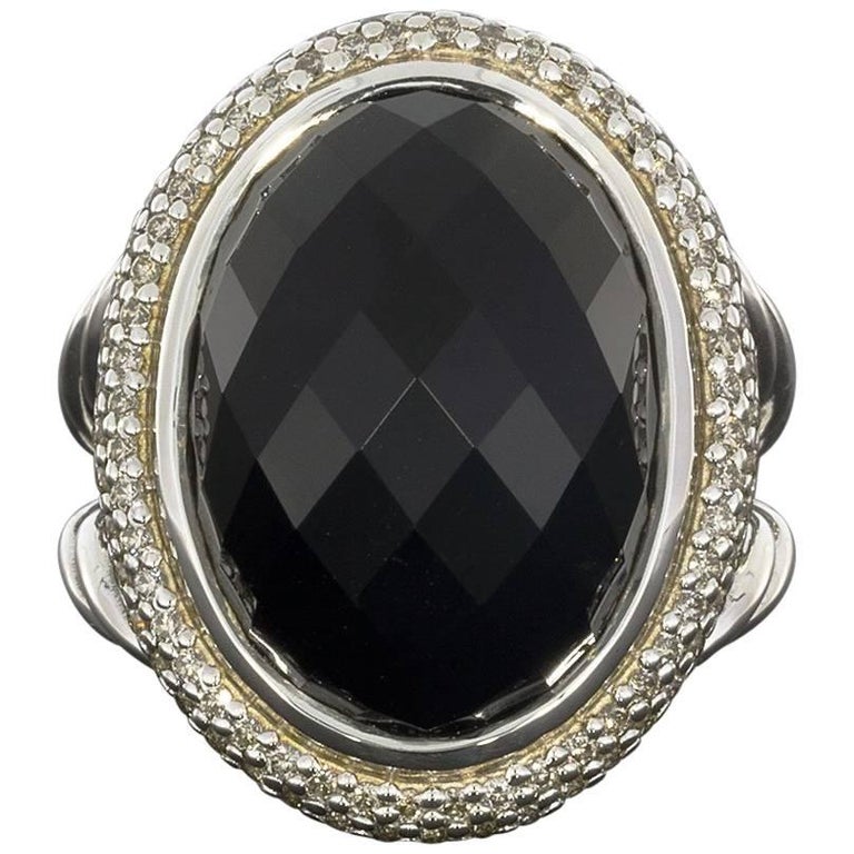 David Yurman Black Onyx and Diamond Signature Oval Ring at 1stDibs ...
