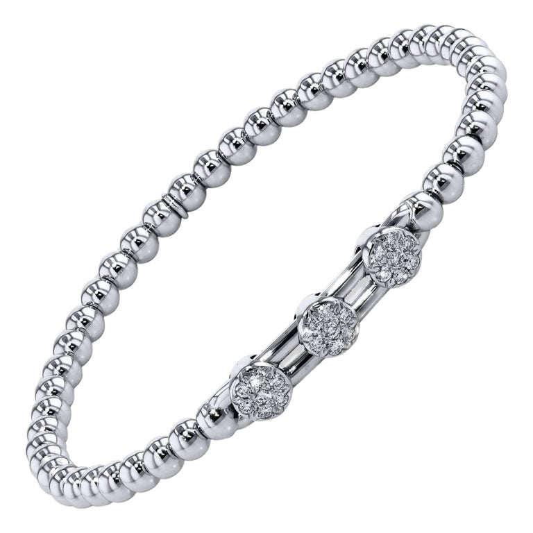 0.27 Carat Diamond Bar Slide Disc White Gold Beaded Bracelet at 1stDibs