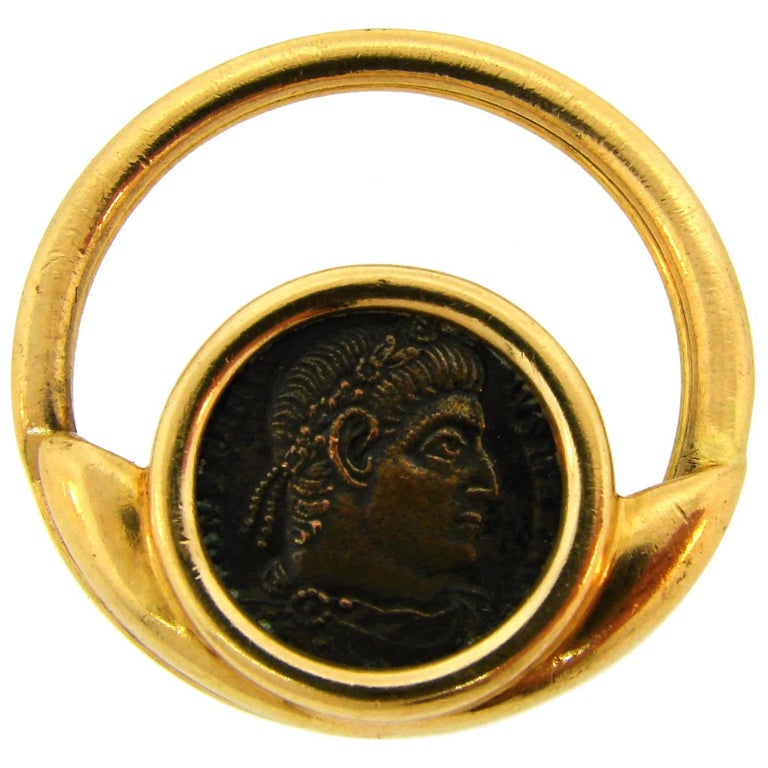 1970s Bulgari Ancient Roman Bronze Coin Yellow Gold Money Clip Key ...