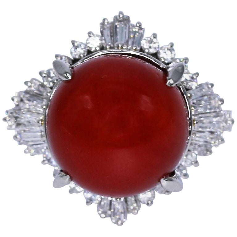 Japanese Aka Coral and Diamond Ring at 1stDibs