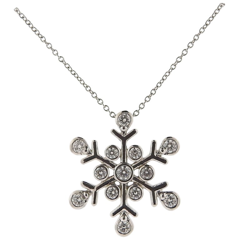 Tiffany and Co. Diamond Platinum Snowflake Pendant Necklace at 1stDibs ...