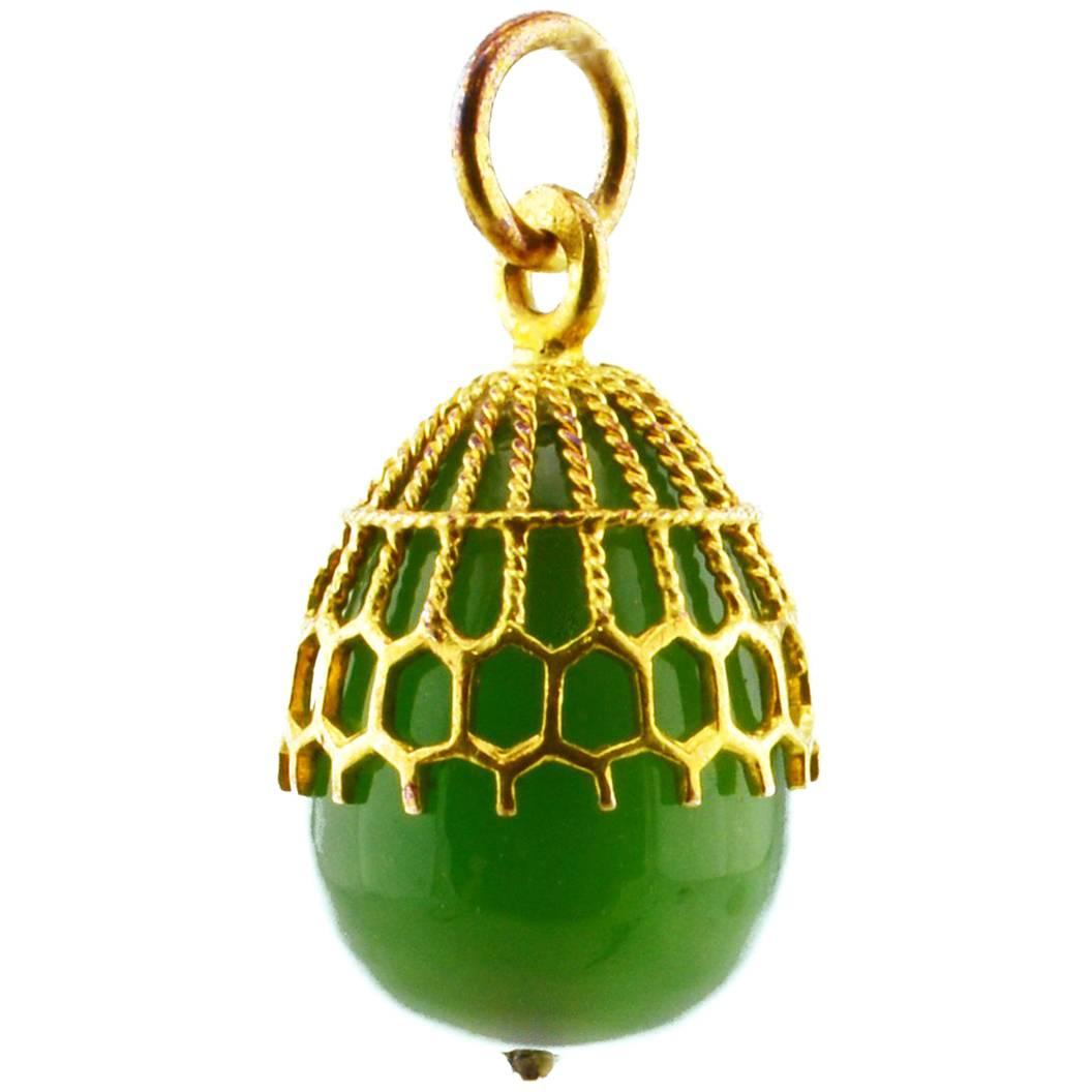 Antique Russian Imperial Gold Carved Nephrite Miniature Pendant Easter ...