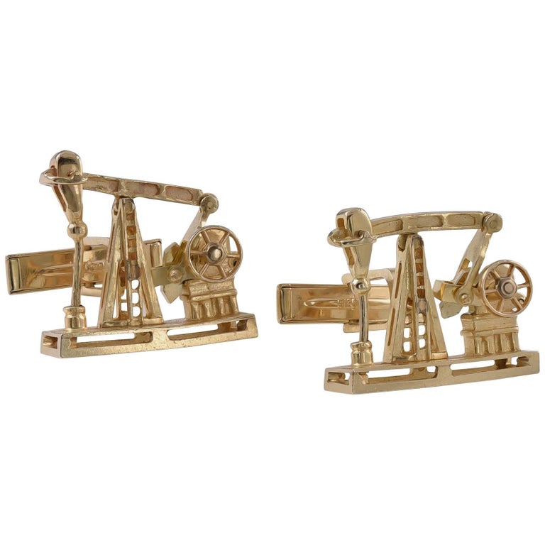 Gold Mechanical Oil Well Cufflinks For Sale at 1stDibs