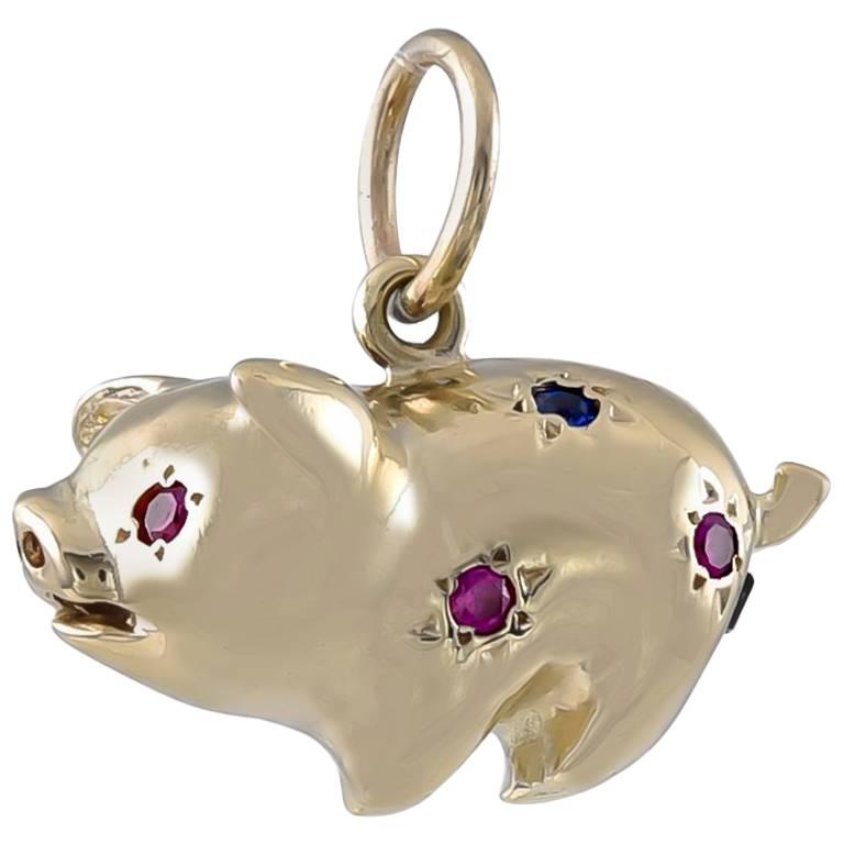 Gemset Pig Charm For Sale at 1stDibs