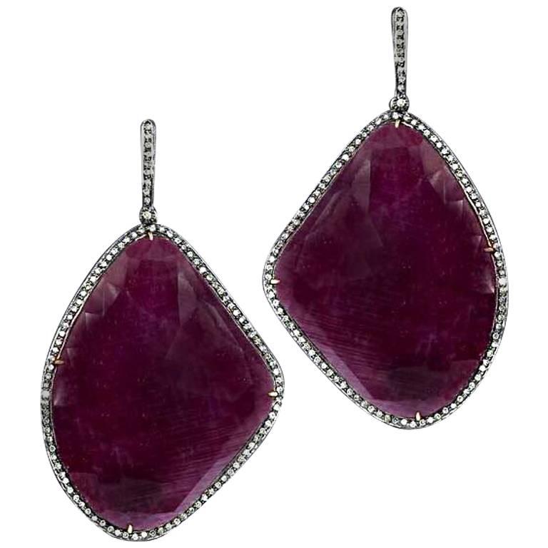 Victorian Style Ruby and Diamond Dangling Earring For Sale at 1stDibs