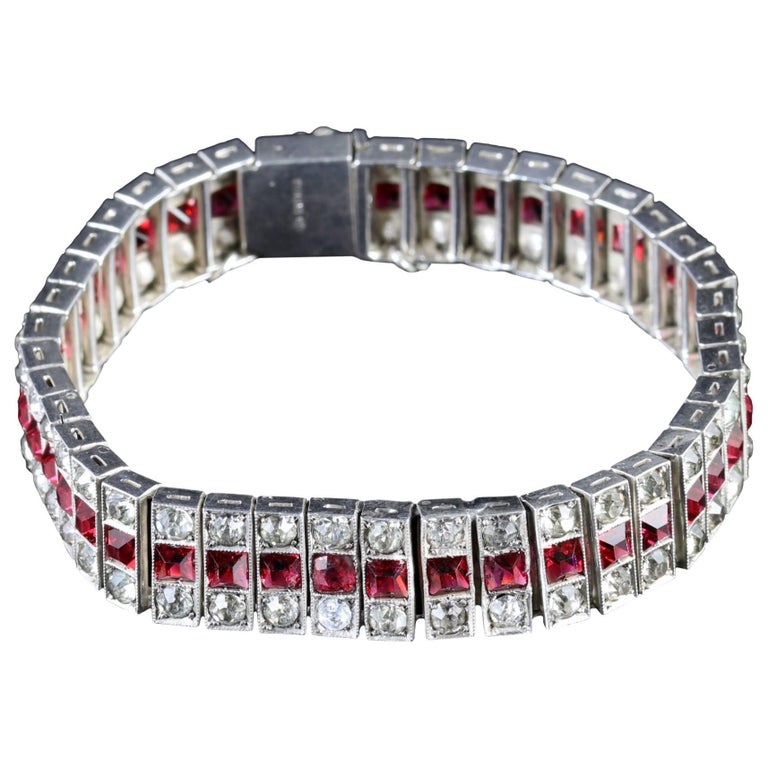 Antique Art Deco Ruby Paste Silver Bracelet, circa 1920 at 1stDibs