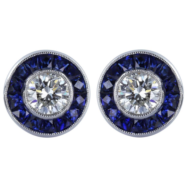 Diamond Sapphire Stud Earring For Sale at 1stDibs