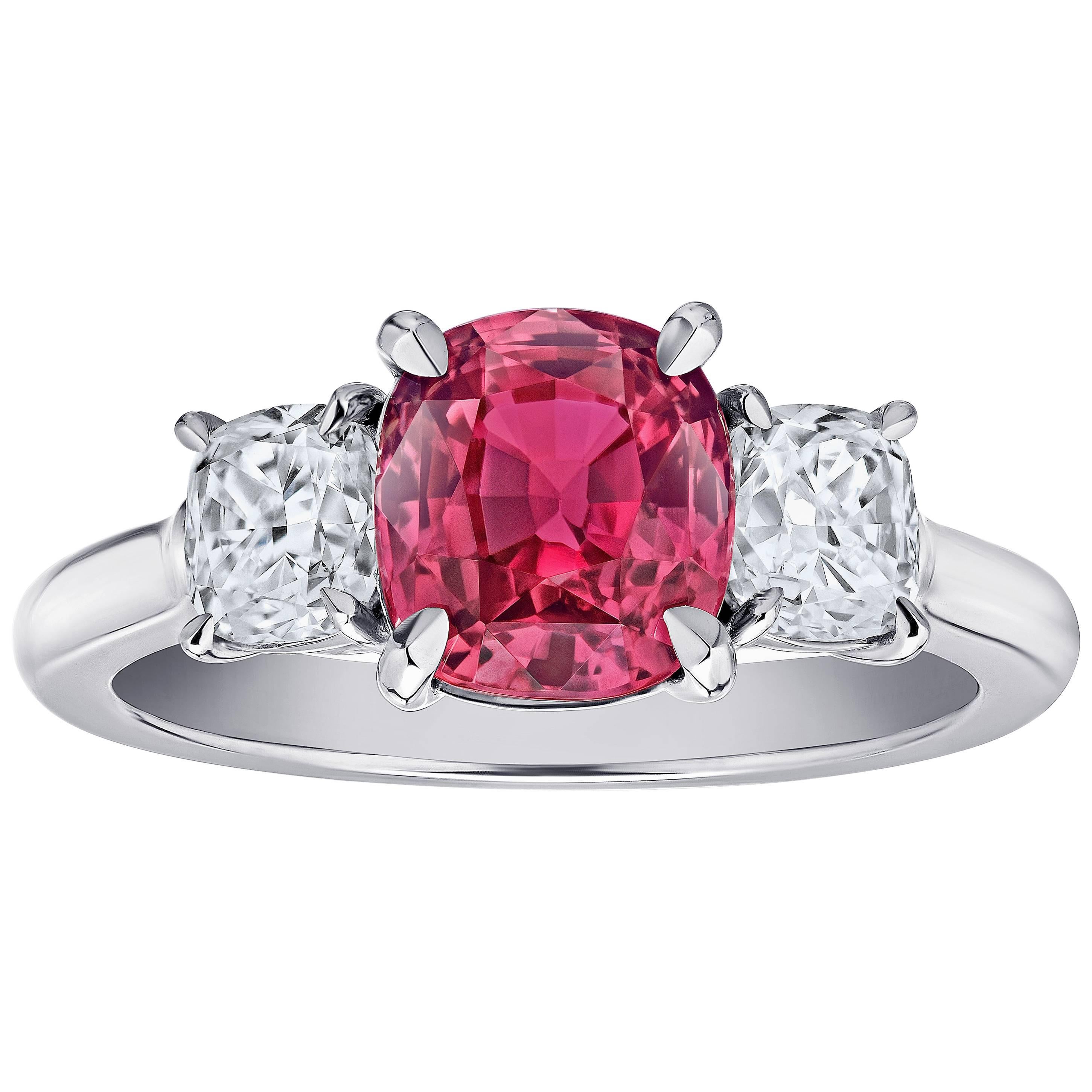 2.89 Carat Cushion Padparadscha Sapphire and Diamond Platinum Ring at ...