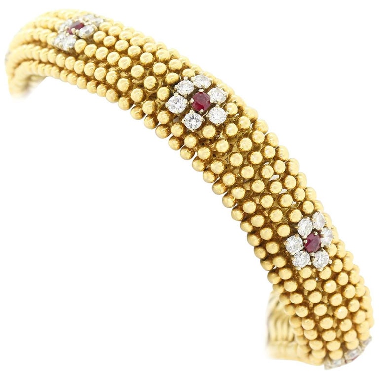 Vintage Diamond, Ruby Gold Bracelet at 1stDibs