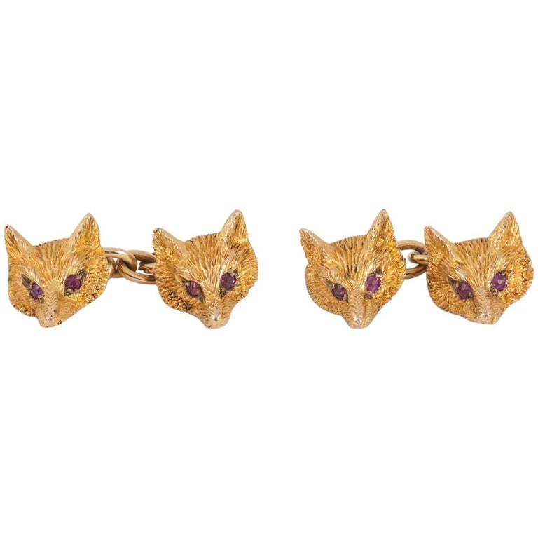 Cufflinks, 9 Carat Gold Fox Heads, Ruby Eyes, Birmingham, 1931 at 1stDibs