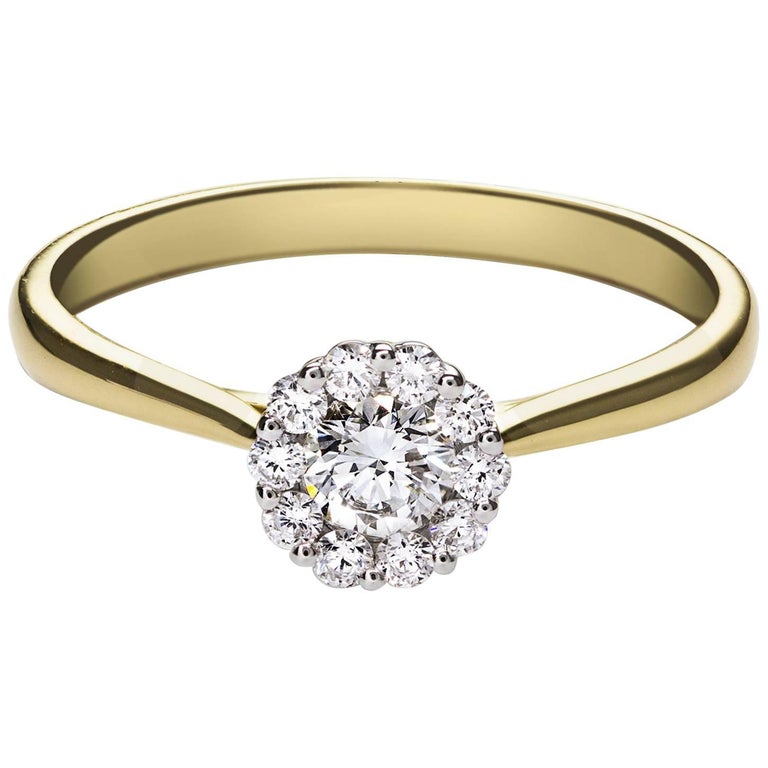 Round Cut Diamond Gold Cluster Engagement Ring at 1stDibs | diamond ...