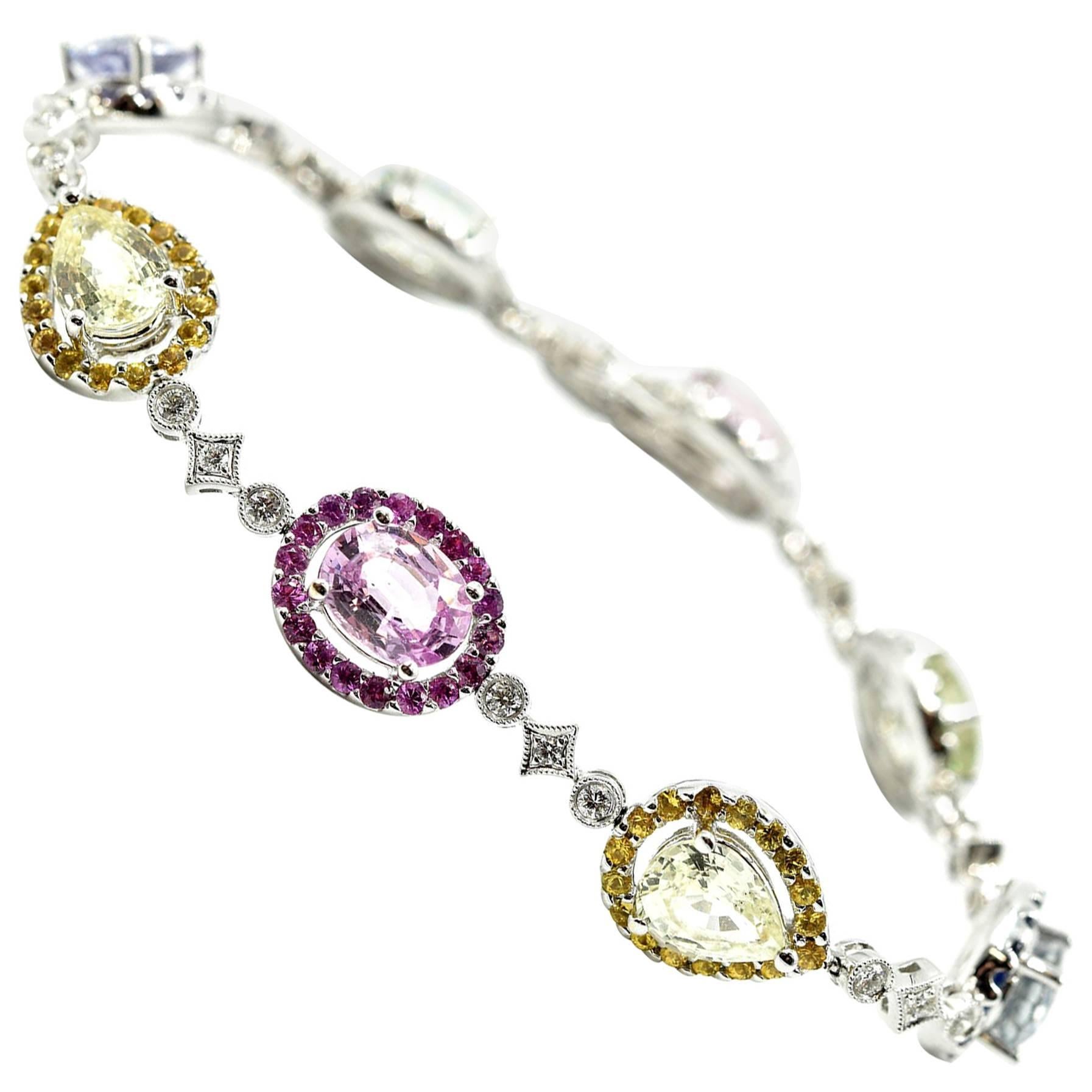 Diamond and Colored Sapphire Bracelet 18k White Gold at 1stDibs