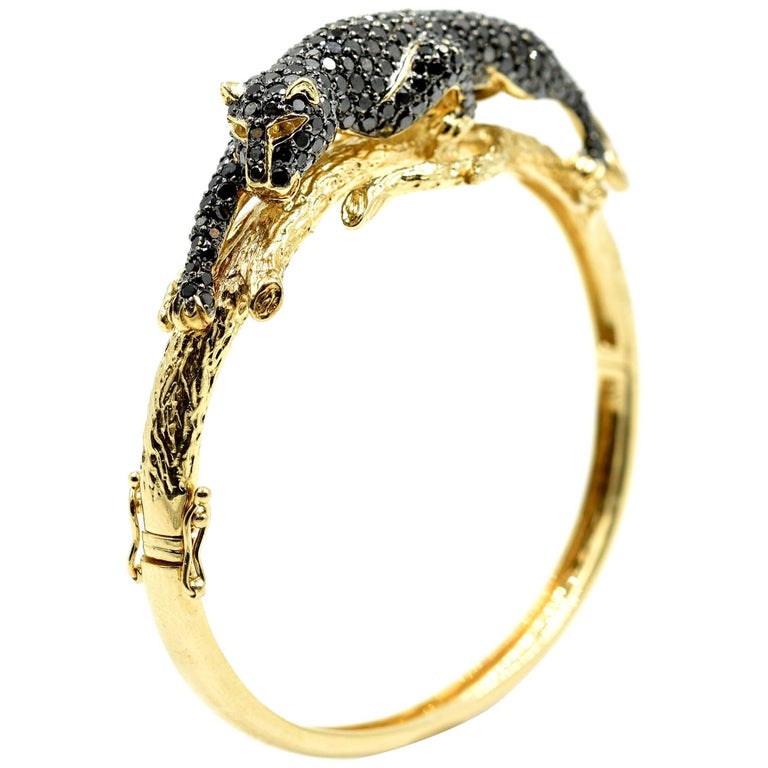 Black Diamond Panther Bangle Bracelet at 1stDibs | black diamond bangle ...