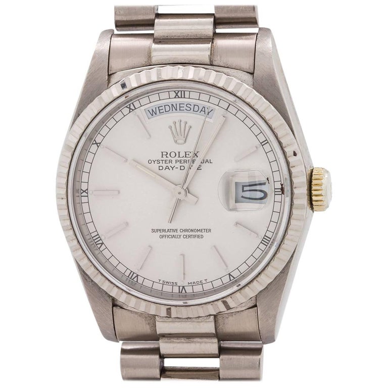 Rolex White Gold Day Date President Wristwatch Ref 18239, circa 1998 at ...