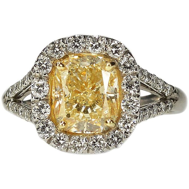 Canary Yellow Diamond Gold Platinum Ring at 1stdibs
