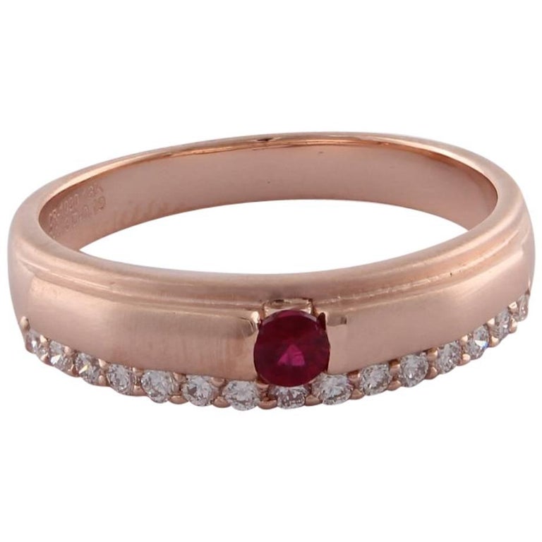 Stackable Ruby and Diamond 18 karat Rose Gold Band Ring at 1stDibs