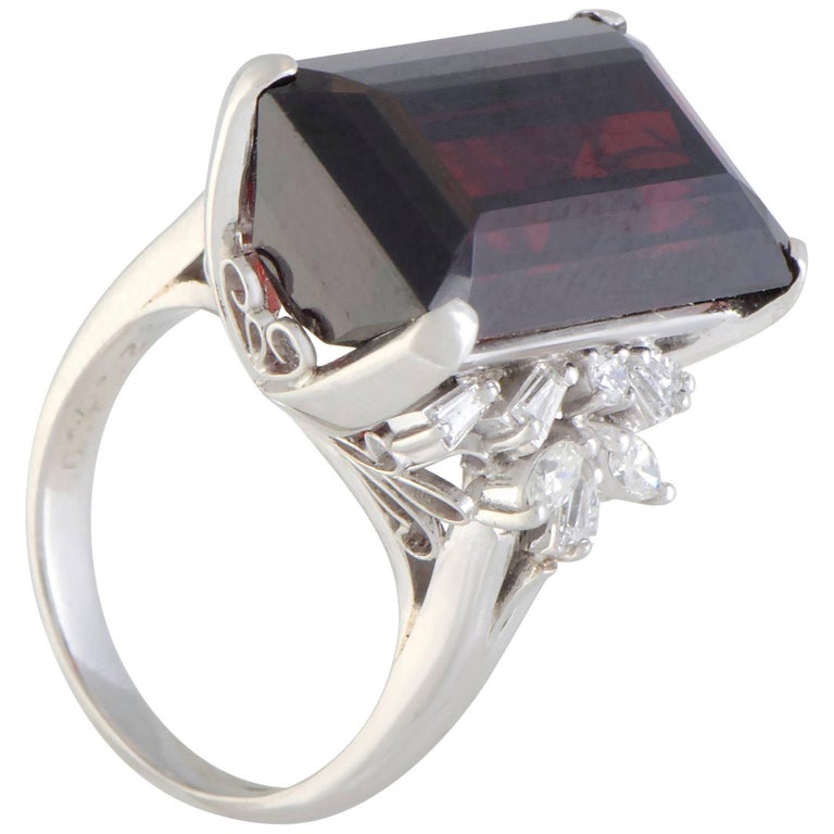Diamond and Garnet Platinum Cocktail Ring at 1stDibs