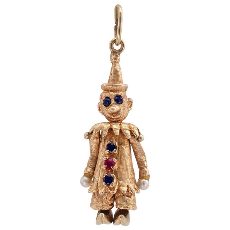Clown Charm Pendant Ruby Sapphire Pearl Gold at 1stDibs