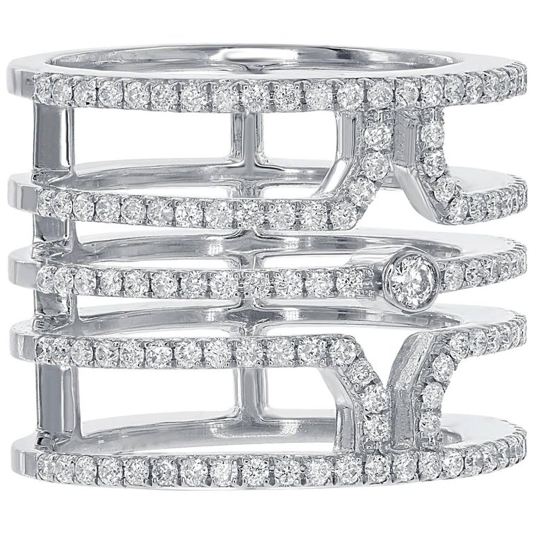 18 Karat White Gold Multi Row Diamond Ring For Sale at 1stDibs