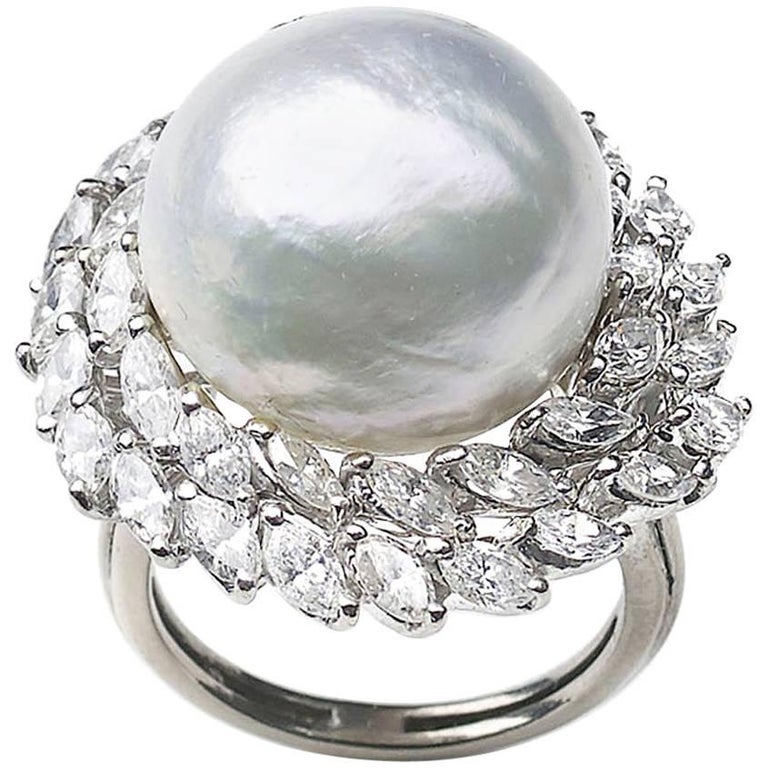 South Sea Pearl Diamond Ring at 1stdibs
