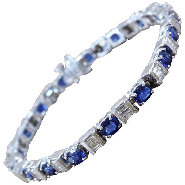 Blue Sapphire Diamond Gold Tennis Bracelet At 1stdibs