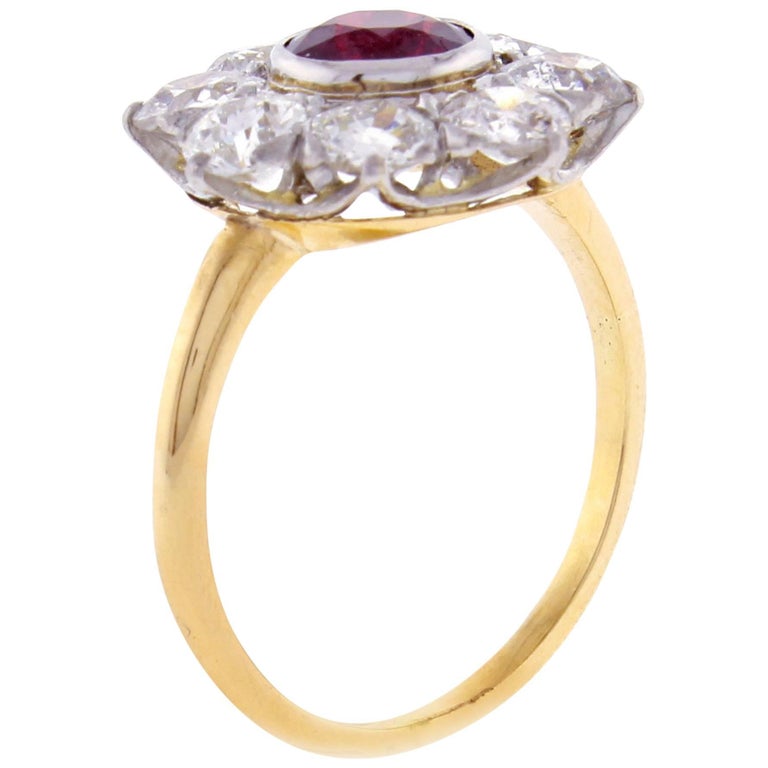 Vintage Style Ruby And Diamond Cluster Ring