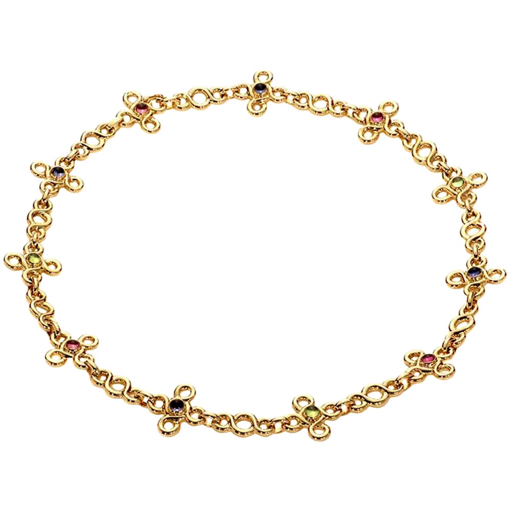 1993A Chanel Large Rose Quartz Renaissance Cross w. Gold Metal Chain ...