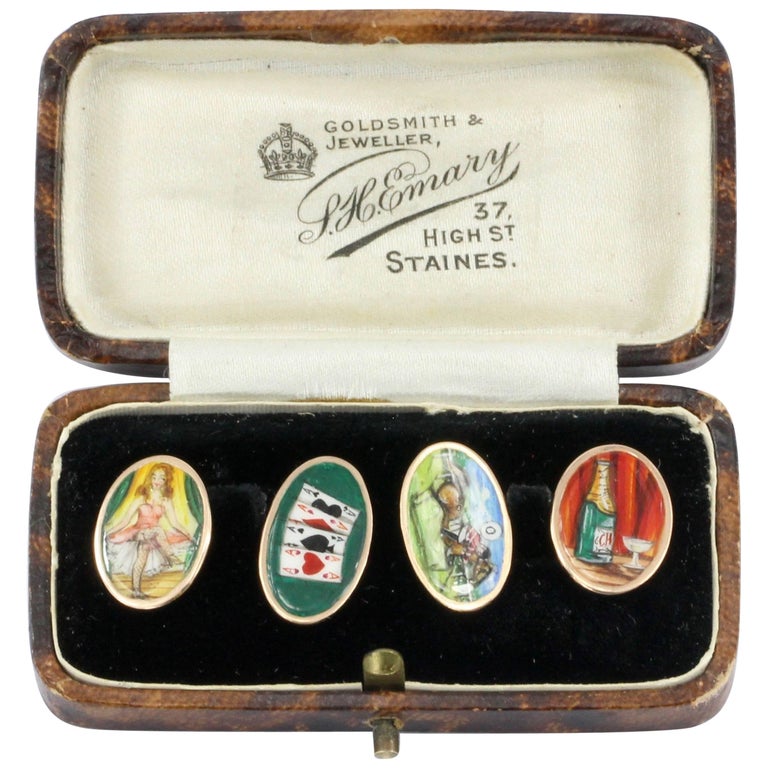 Victorian Yellow Gold Enamel Four Vices Cufflinks at 1stDibs