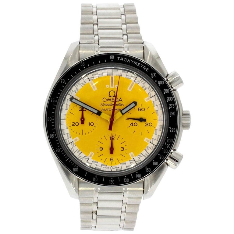 Omega Stainless Steel Speedmaster "Schumacher" Yellow Dial Wristwatch ...