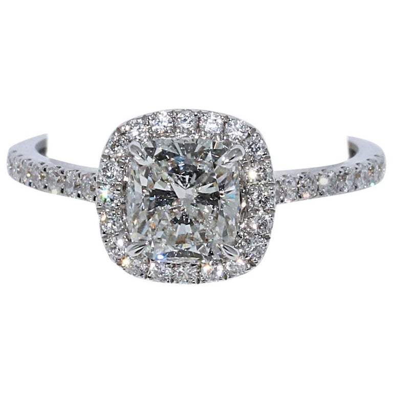 GIA Certified 1.21 Carat Cushion Cut Diamond Halo Engagement Ring at ...