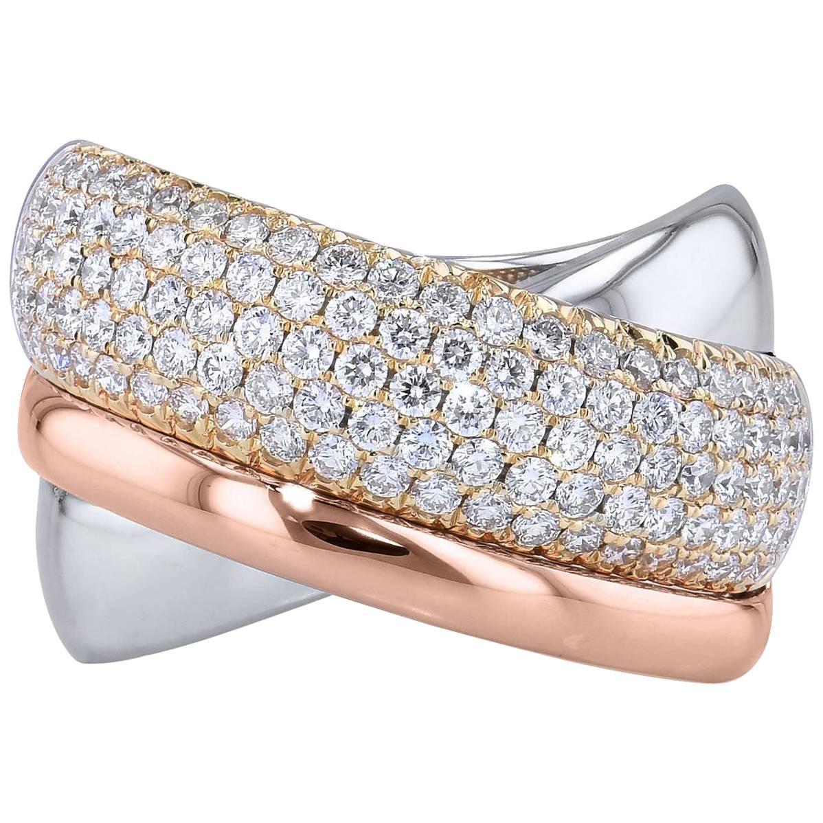 Diamond Tri-Color Gold Flower Ring For Sale at 1stDibs