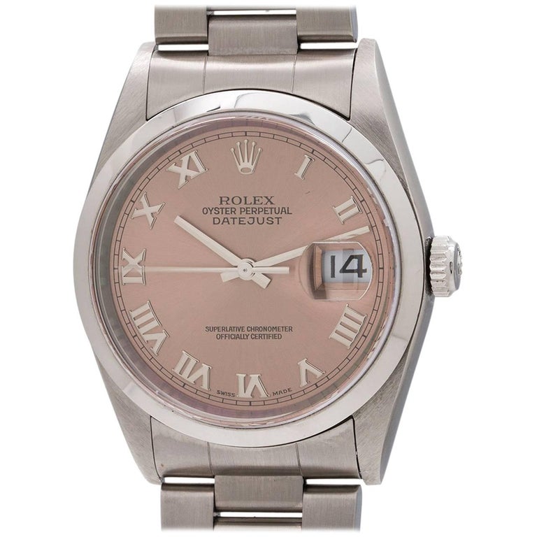 Rolex Stainless Steel Datejust Salmon Dial Self winding Wristwatch ...