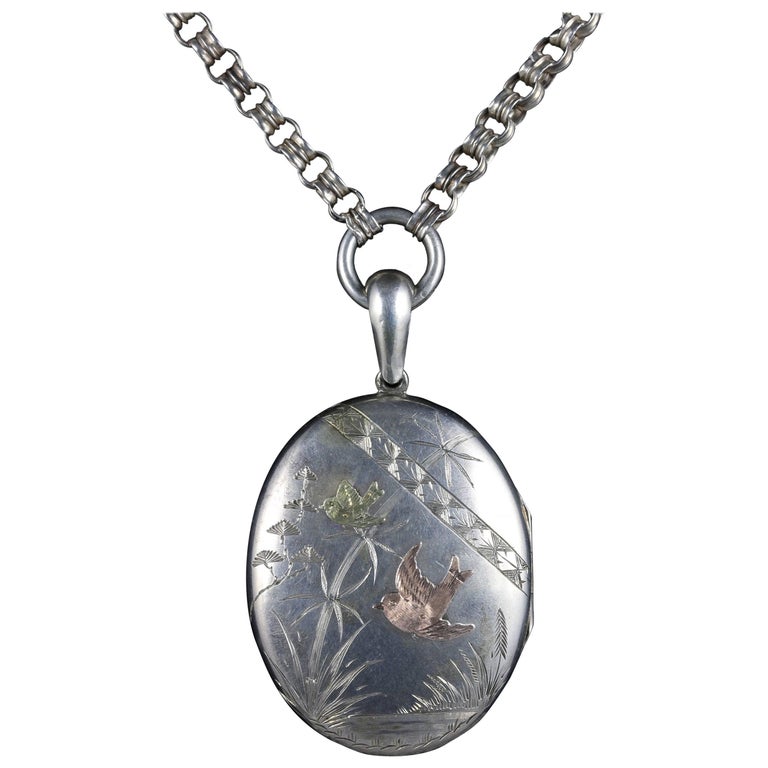 Antique Victorian Silver Gold Bird Locket and Collar at 1stDibs ...