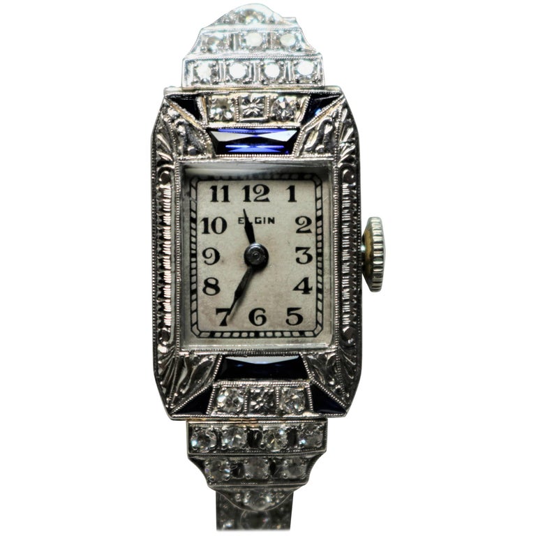 ELGIN c.1925 Parisienne Lady and Tiger Art Deco Enamel Manual Bracelet ...