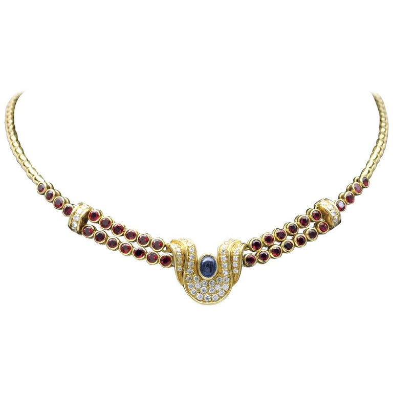 Sapphire Ruby and Diamond Gold necklace at 1stDibs