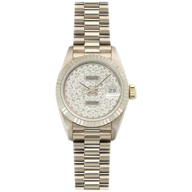 Rolex Ladies White Gold Pave Diamond Datejust Extra Large Wristwatch ...