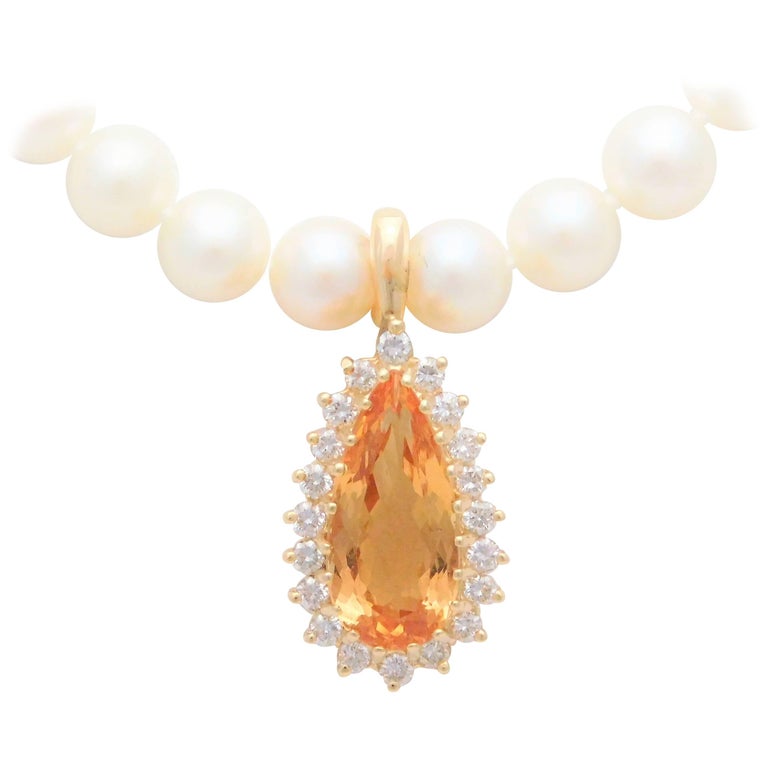 7.60 Carat Pear-Faceted Honey Topaz and Diamond Detachable Enhancer ...