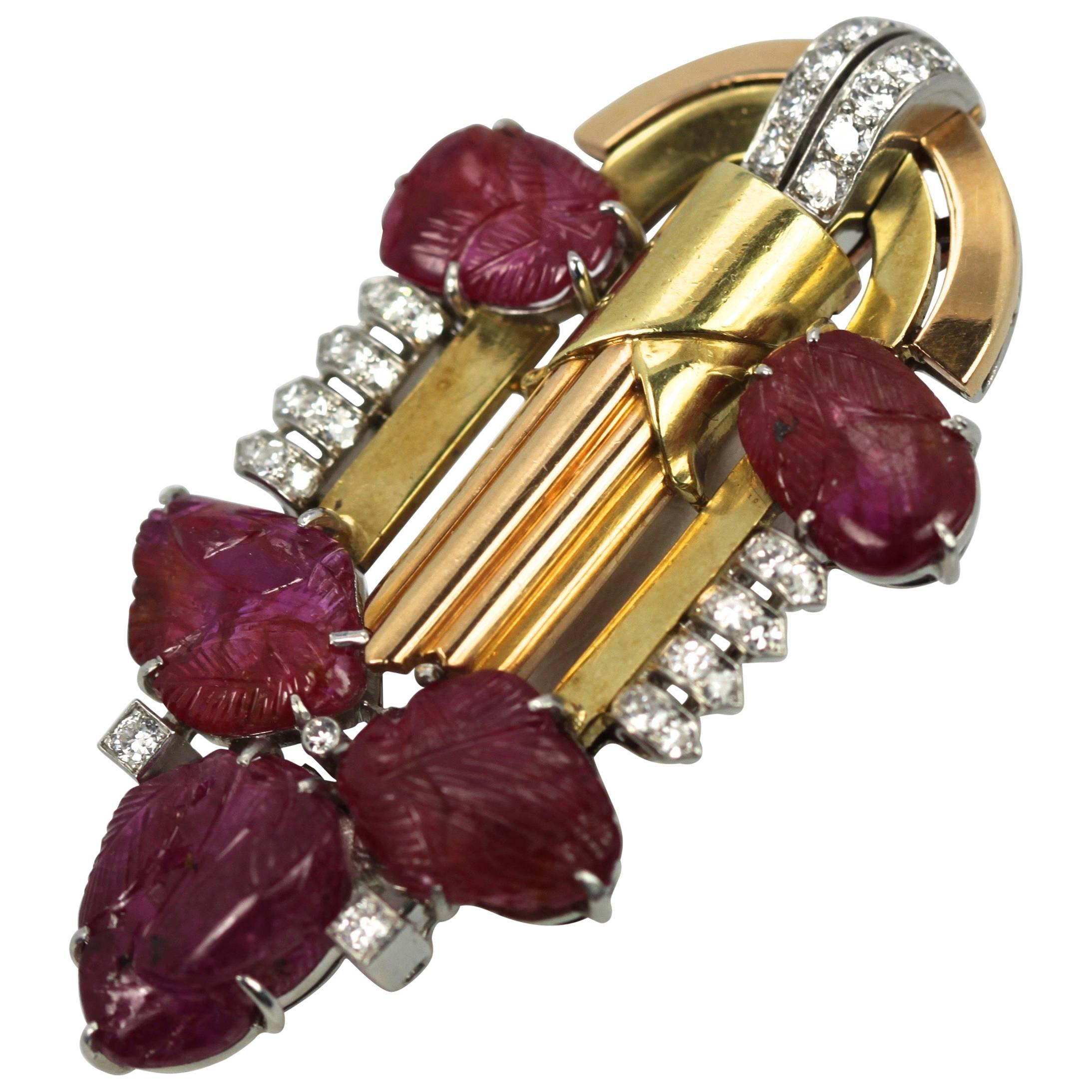 Bulgari Diamond, Ruby Art Deco Brooch For Sale at 1stDibs | hematite ...