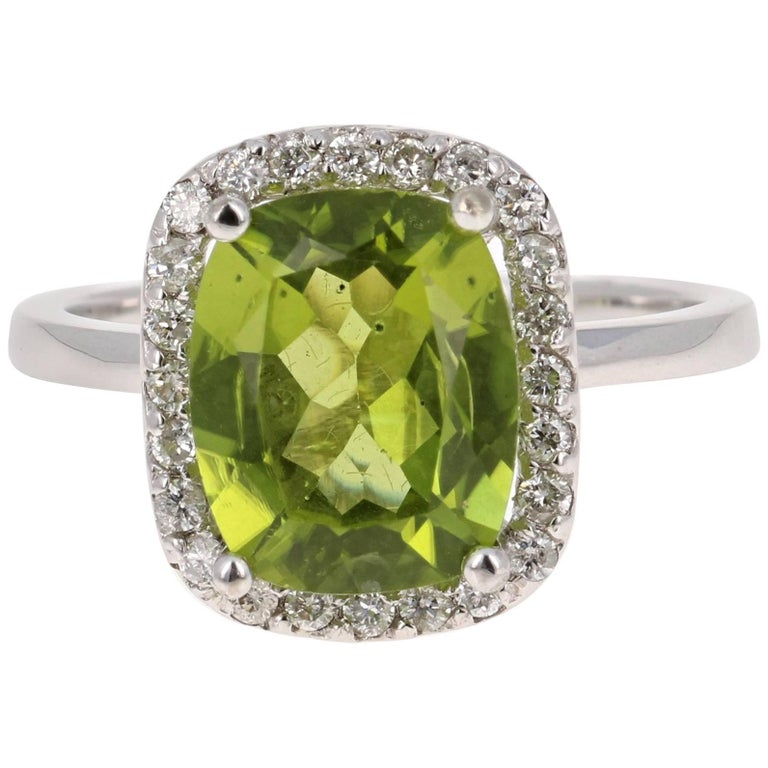 Peridot Diamond Ring White Gold at 1stdibs