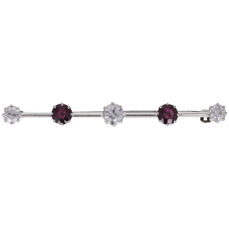 Spectacular Burma Ruby and Diamond bar Brooch For Sale at 1stdibs